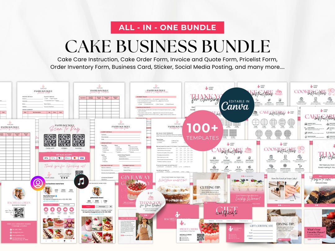 Editable Cake Business Kit, Customizable Canva Templates for Cake Care ...