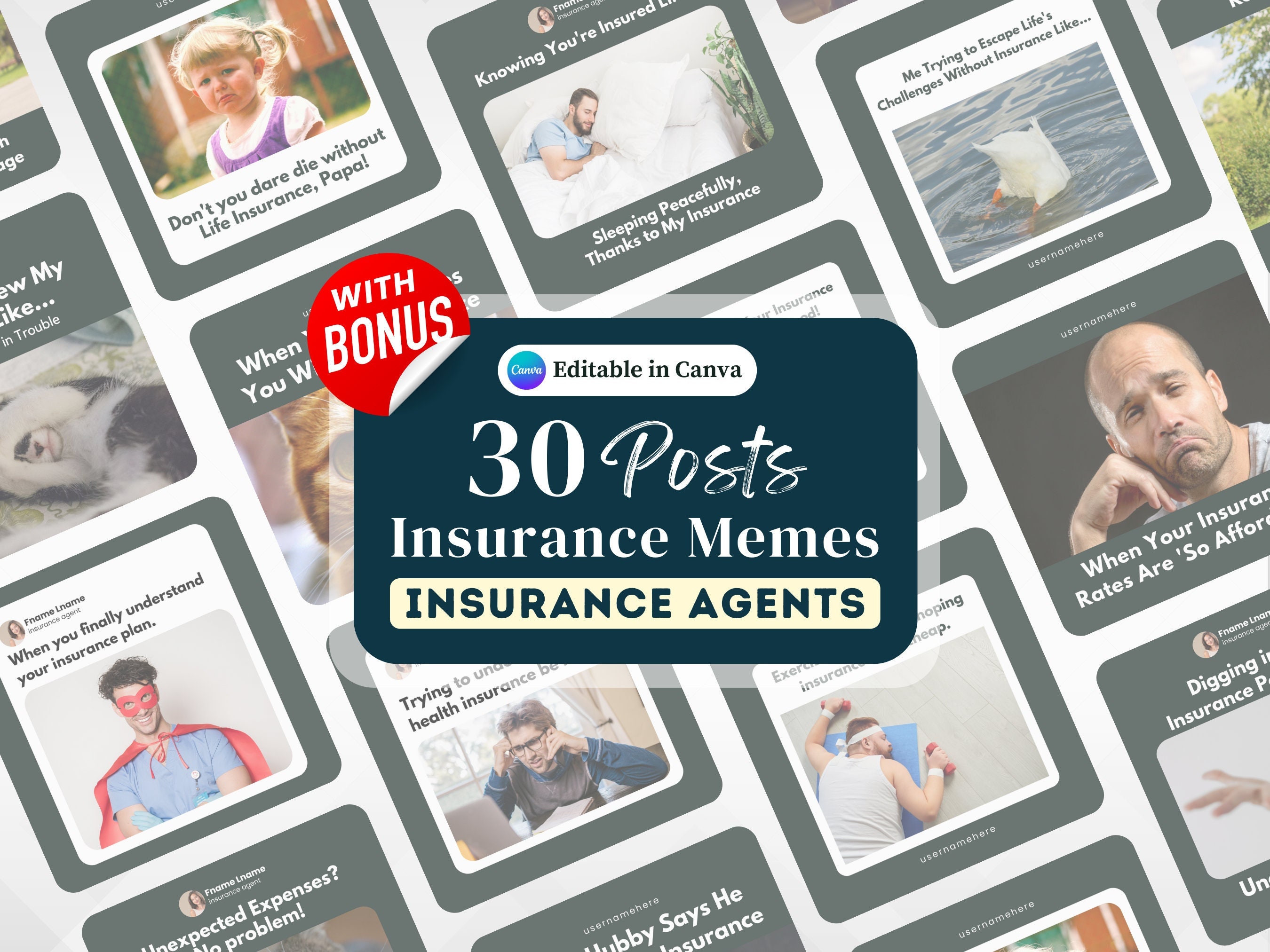 Canva Template for Insurance Agent Fun Memes for Social Media Marketing ...