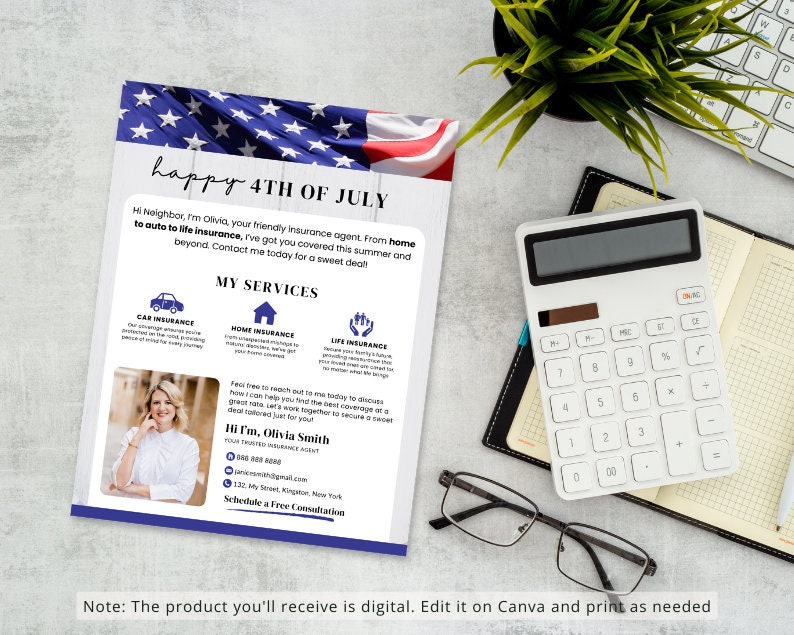 4th of July Insurance Agent Introduction Flyer Specialist Marketing ...