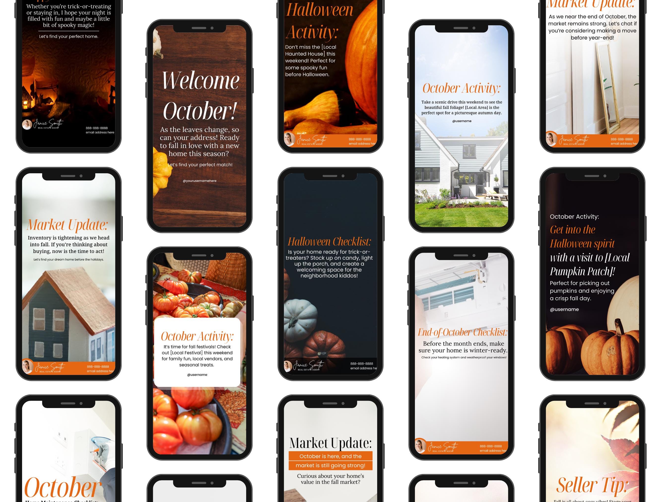 October Fall Real Estate Marketing Posts for Social Media Templates ...