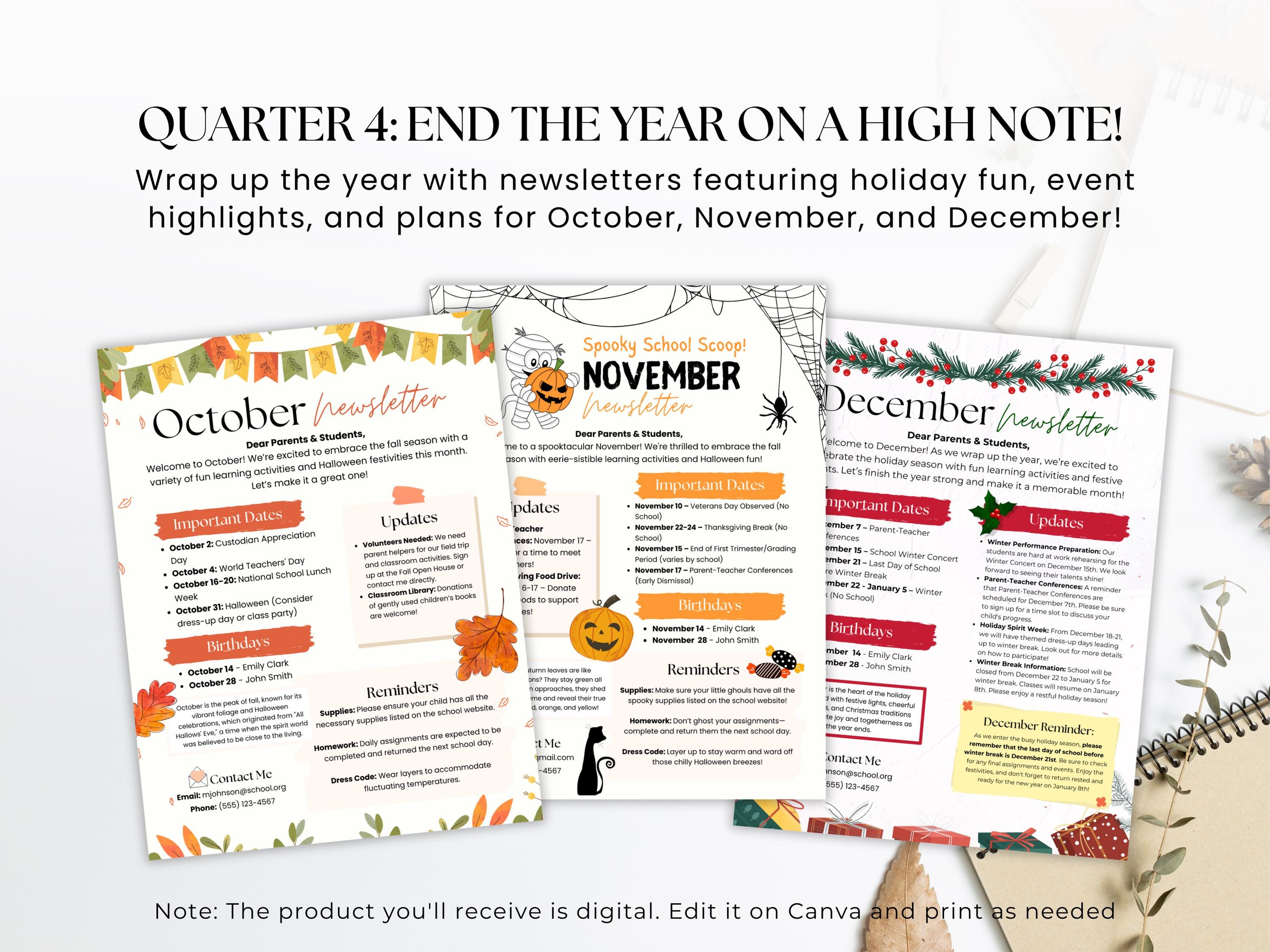 Full Year School Newsletter Templates, Meet the Teacher Newsletter ...