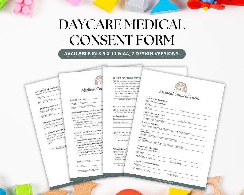 Daycare Medical Consent Form, Home Daycare Form, Pre School Medical ...