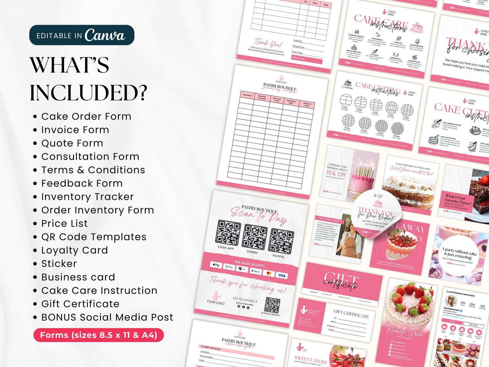 Cake Care Card Bundle, Cake Business Template Bundle, Home Bakery ...