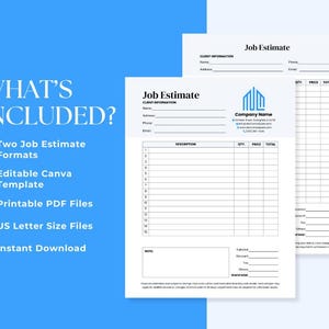 Job Estimate Template, Printable Job Estimate Template PDF, Editable ...
