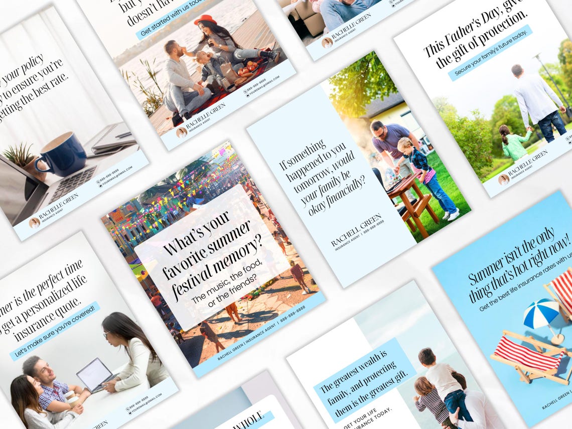 Summer Life Insurance Social Media Templates, Editable Canva Posts for ...