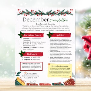 December School Newsletter Template for Daycare Christmas Theme ...