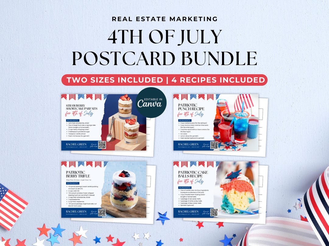 Editable 4th of July Real Estate Recipe Postcard, July Realtor ...