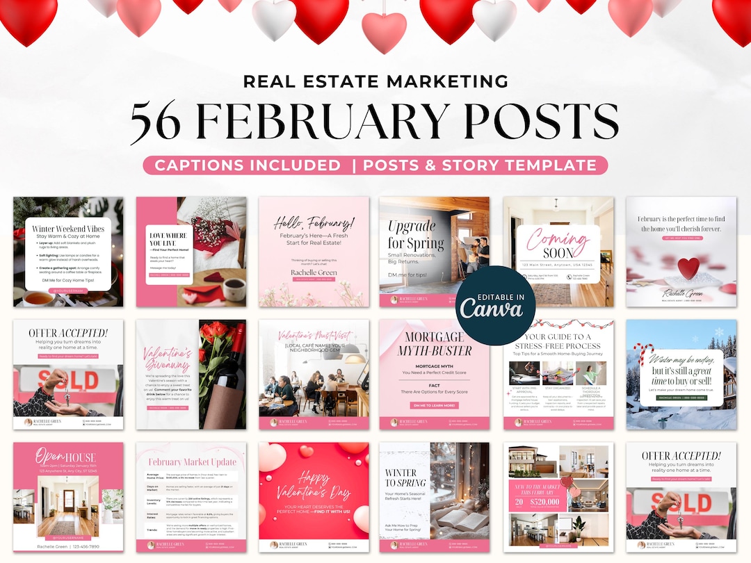 February Real Estate Templates, Valentines Day Real Estate Posts, Real ...