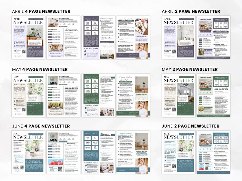 2026 Real Estate Newsletter Template Bundle, Year Long Editable Canva ...