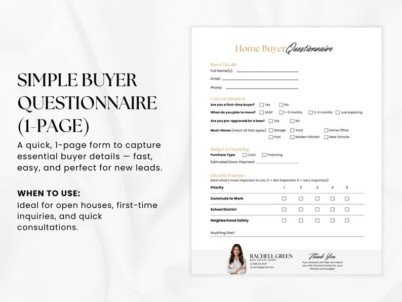 Real Estate Buyer Questionnaire Template, Home Buyer Consultation Packet, Buyer Intake Form ...