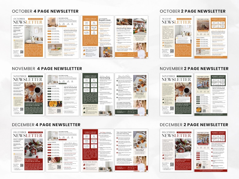 2026 Real Estate Newsletter Template Bundle, Year Long Editable Canva ...