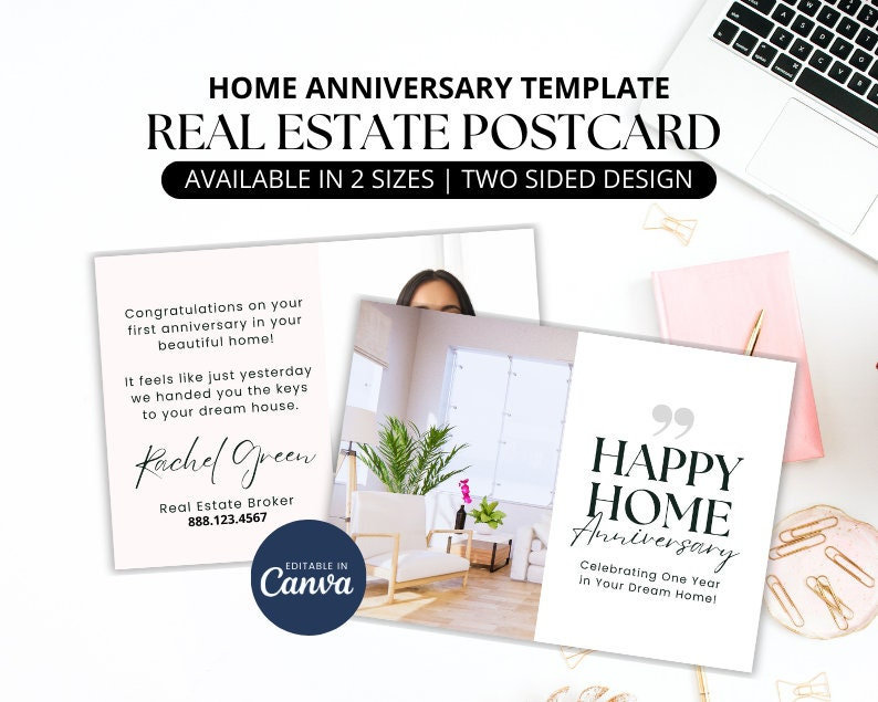 Happy Home Anniversary Postcard Card From Realtors, Happy One Year ...