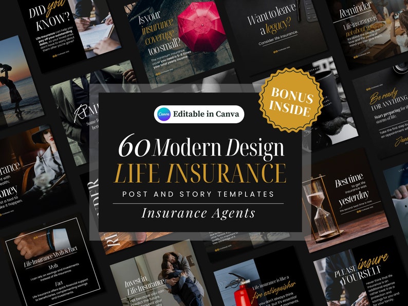 Life Insurance Agent Social Media Canva Template Package Editable ...