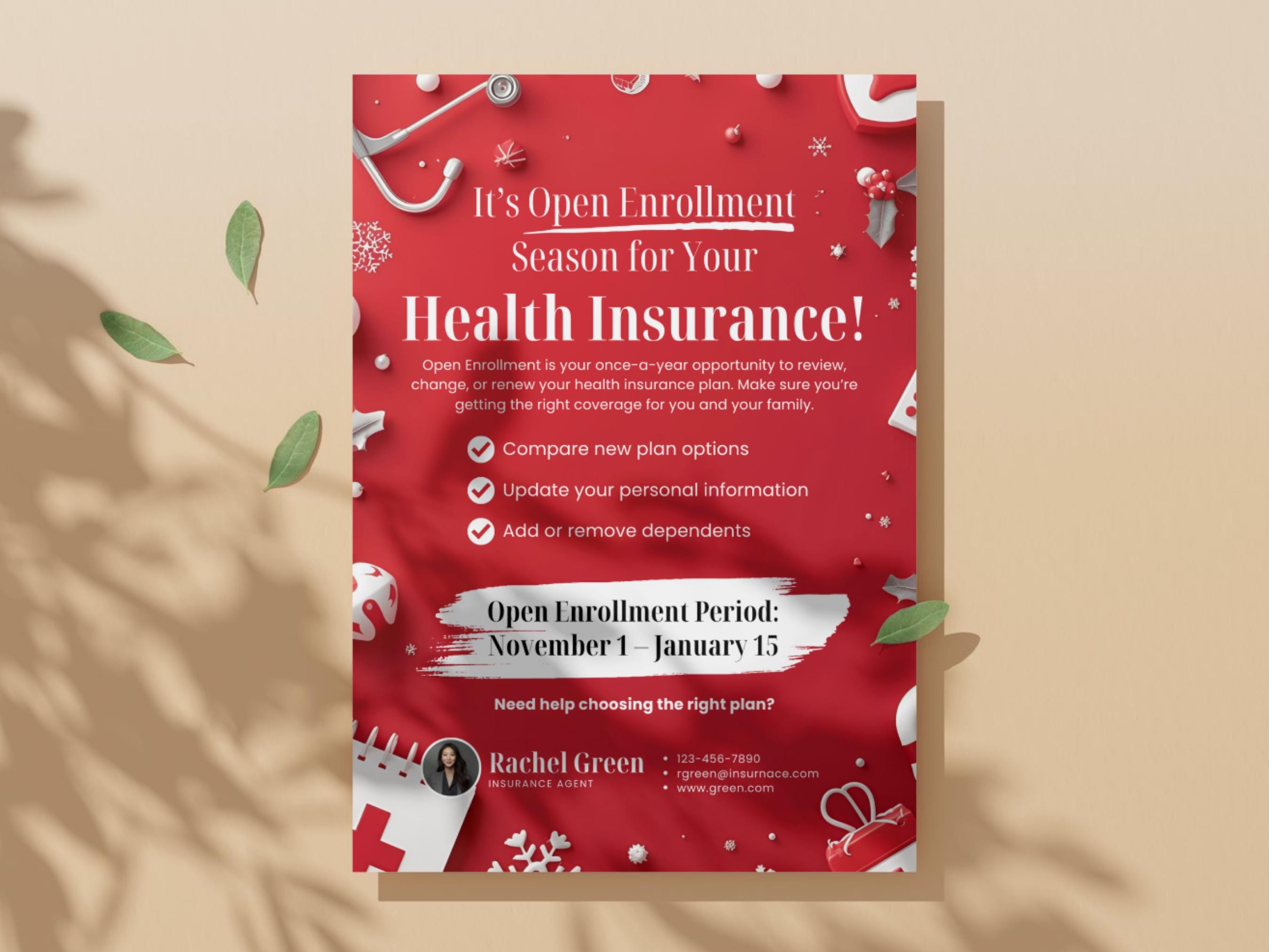 Health Open Enrollment Marketing Design for Insurance Agents, Editable ...
