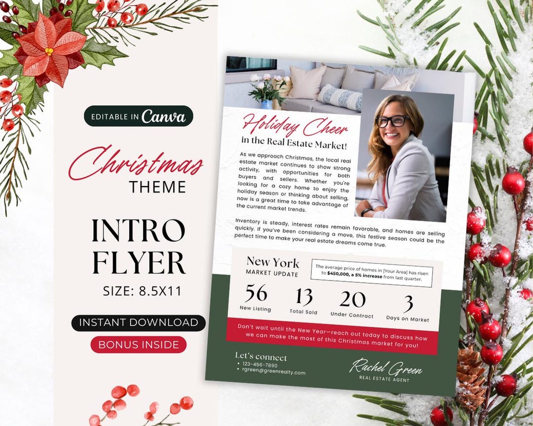 Christmas Real Estate Newsletter Template, Holiday Realtor Flyer ...