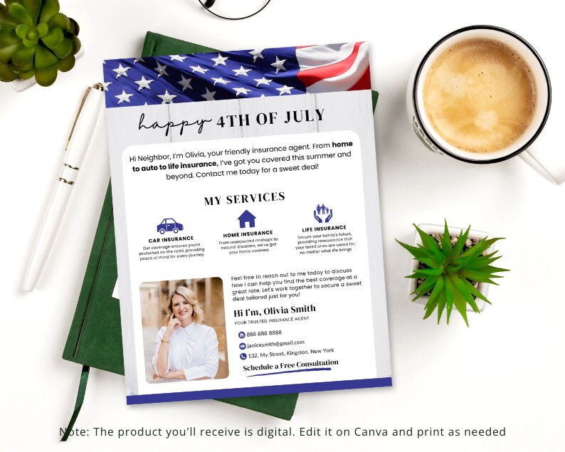 4th of July Insurance Agent Introduction Flyer Specialist Marketing ...