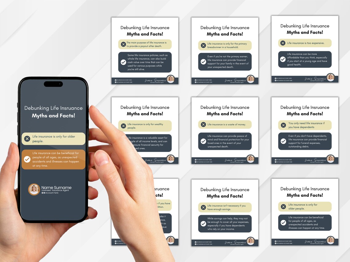 Canva Template for Insurance Agent Social Media Marketing Life - Etsy