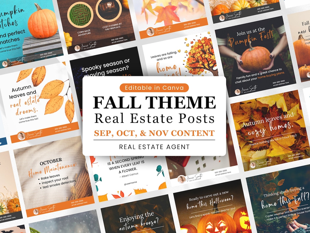 Fall Real Estate Social Media Marketing Bundle, Fall and Autumn Real ...