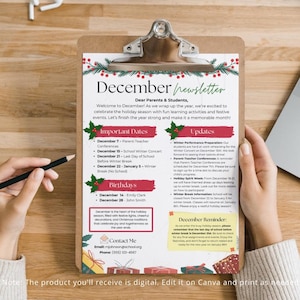 December School Newsletter Template for Daycare Christmas Theme ...