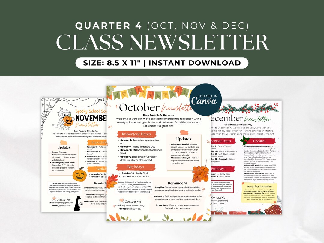 Quarter 4 School Newsletter Templates, Meet the Teacher Newsletter ...