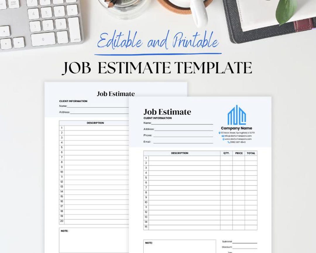 Job Estimate Template, Printable Job Estimate Template PDF, Editable ...