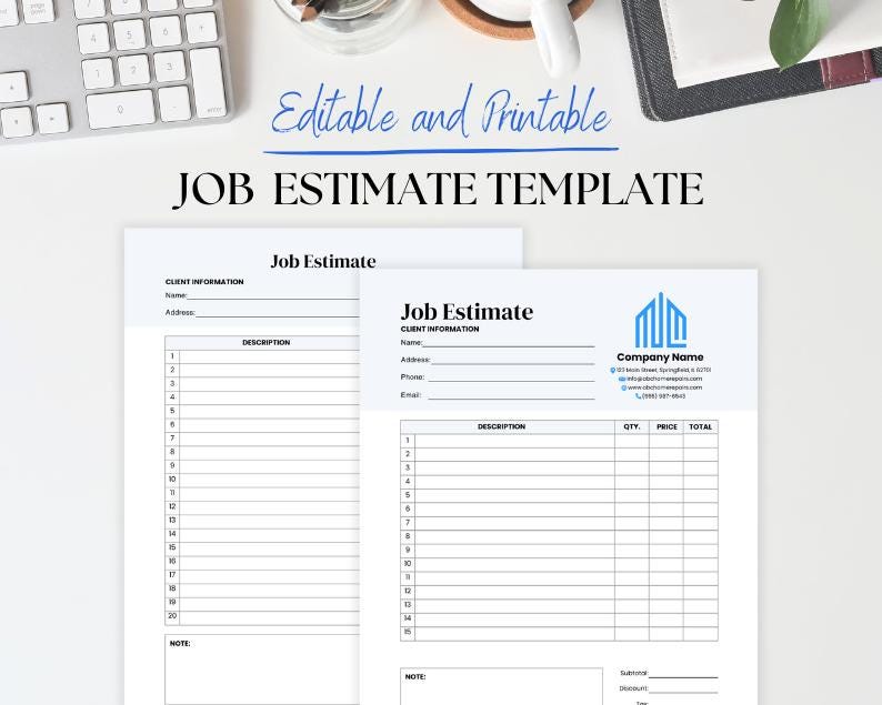 Job Estimate Template, Printable Job Estimate Template PDF, Editable ...