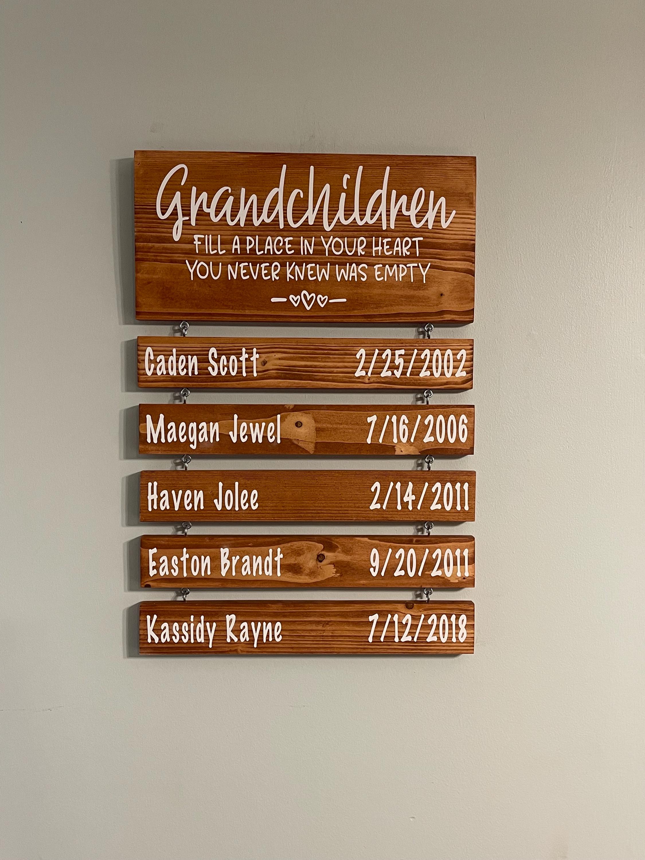 Grandparents Sign With Names - Grandchildren Fill a Place in Your Heart ...