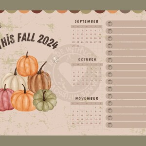 2024 Fall Calendar September, October, November Printable A4 Landscape ...