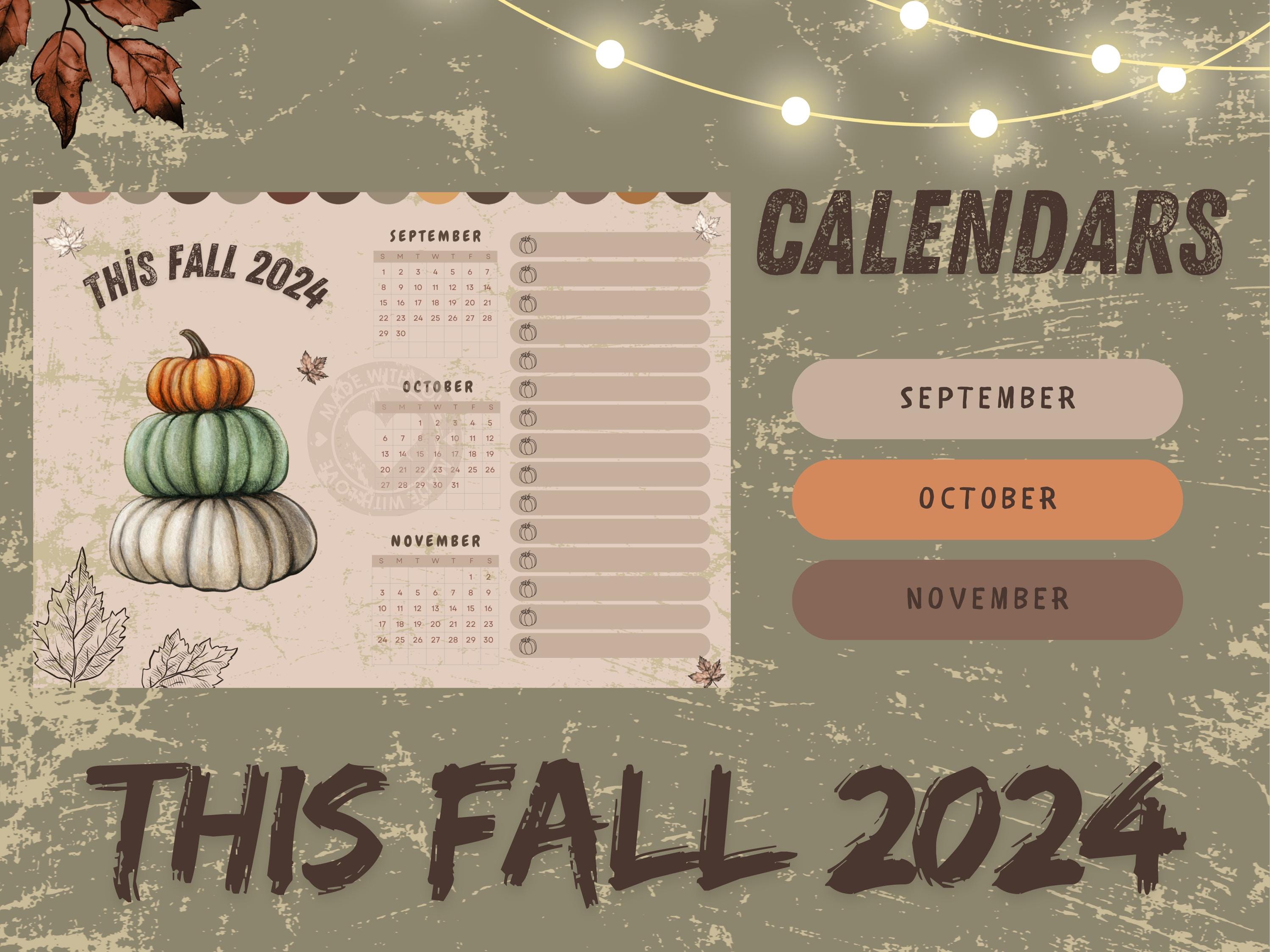2024 Fall Calendar September, October, November Printable A4 Landscape ...