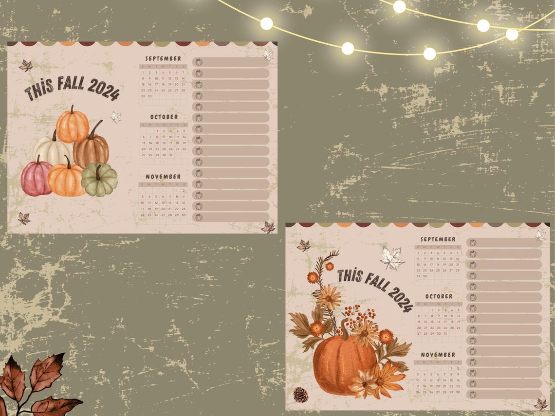 2024 Fall Calendar September, October, November Printable A4 Landscape ...
