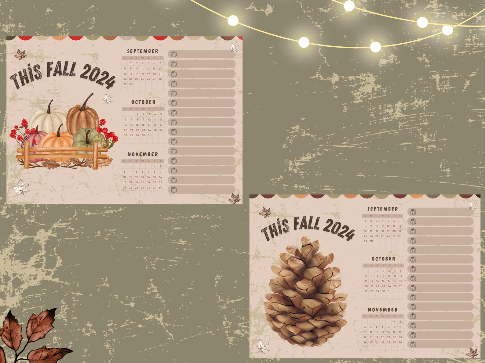 2024 Fall Calendar September, October, November Printable A4 Landscape ...