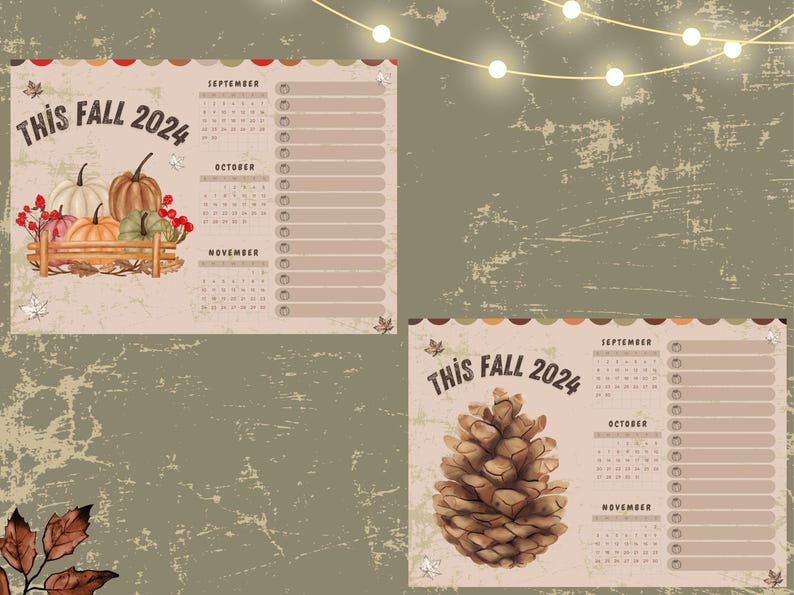 2024 Fall Calendar September, October, November Printable A4 Landscape ...
