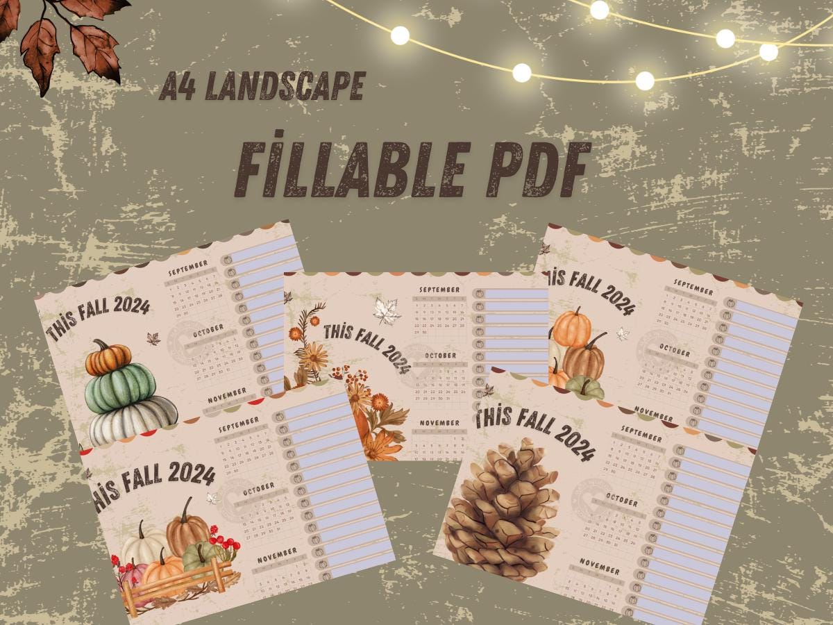 2024 Fall Calendar September, October, November Printable A4 Landscape ...