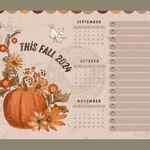 2024 Fall Calendar September, October, November Printable A4 Landscape ...