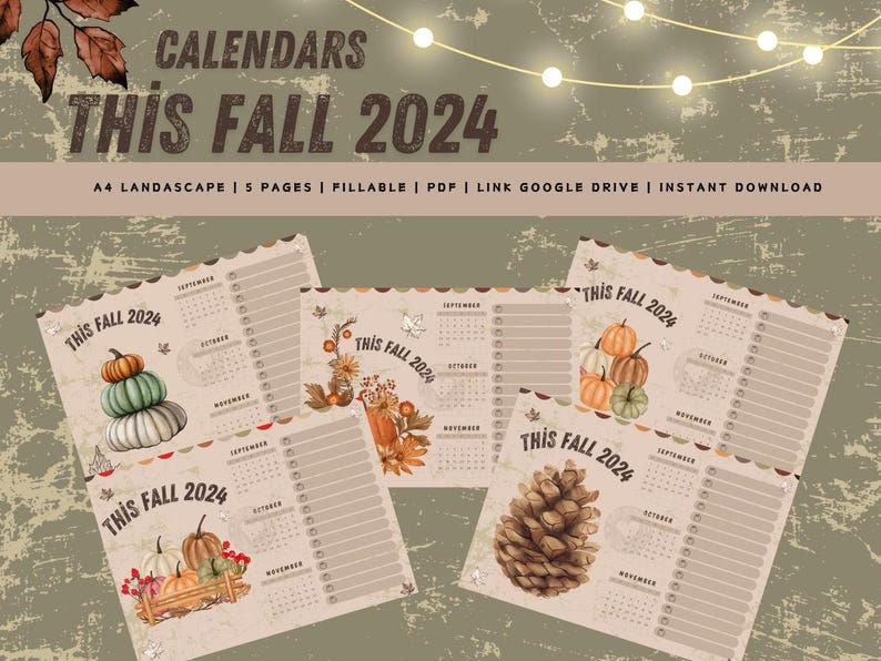 2024 Fall Calendar September, October, November Printable A4 Landscape ...