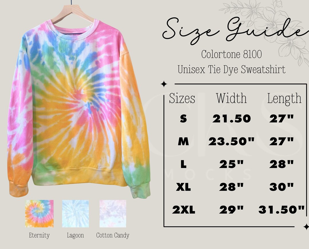 Colortone 8100 Size Guide, Tie Dye Size Chart, Digital Download ...