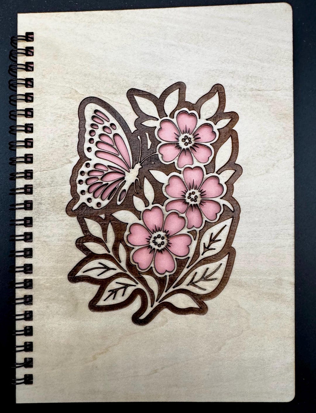 Personalized Wood Journal, Butterfly and Plumeria Lined Notebook - Etsy