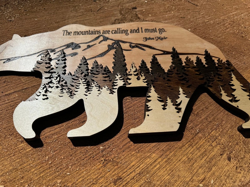 Laser Etched Bear and Forest, John Muir Quote, Cabin Decor - Etsy