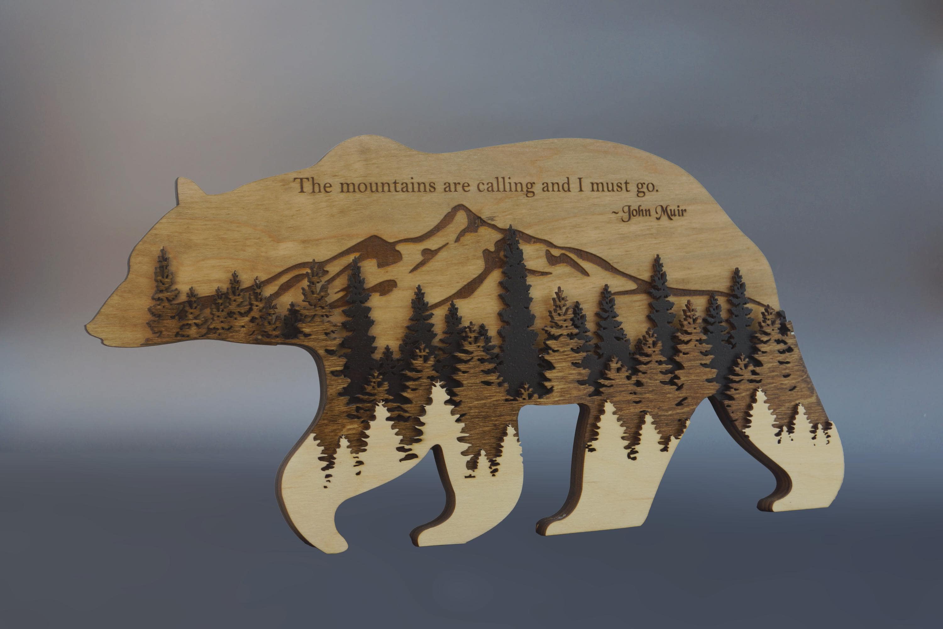 Laser Etched Bear and Forest, John Muir Quote, Cabin Decor - Etsy