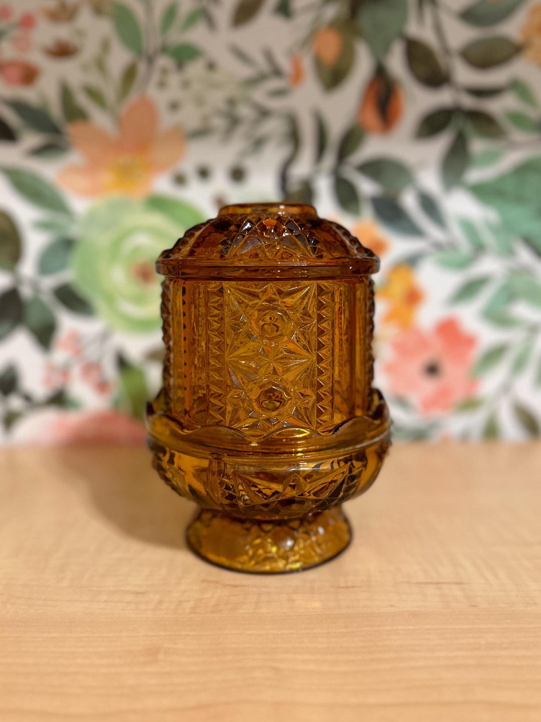 Vintage Amber Indiana Glass Fairy Lamp in Stars and Bars Pattern - Etsy