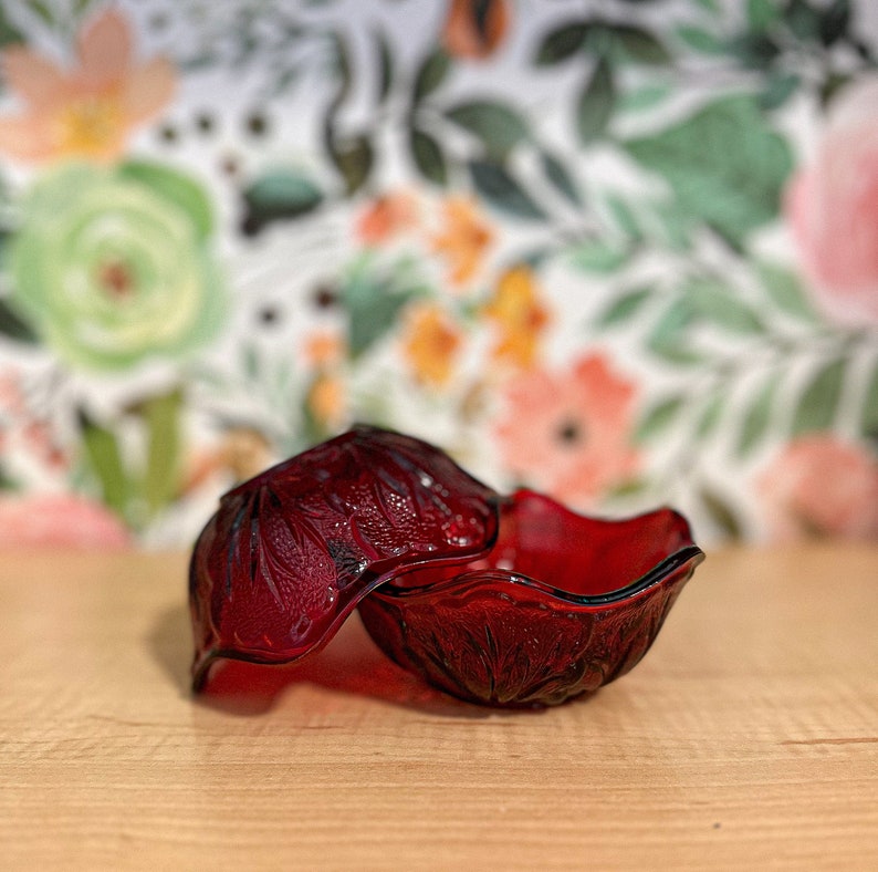 Vintage Indiana Glass Ruby Red Pebble Leaf 2 Piece Fairy Lamp - Etsy