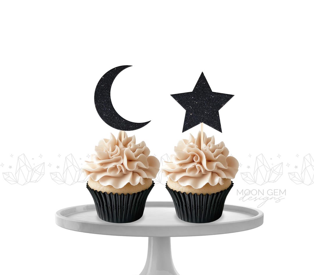 Moon & Star Cupcake Toppers / to the Moon and Back Baby Shower Decor ...
