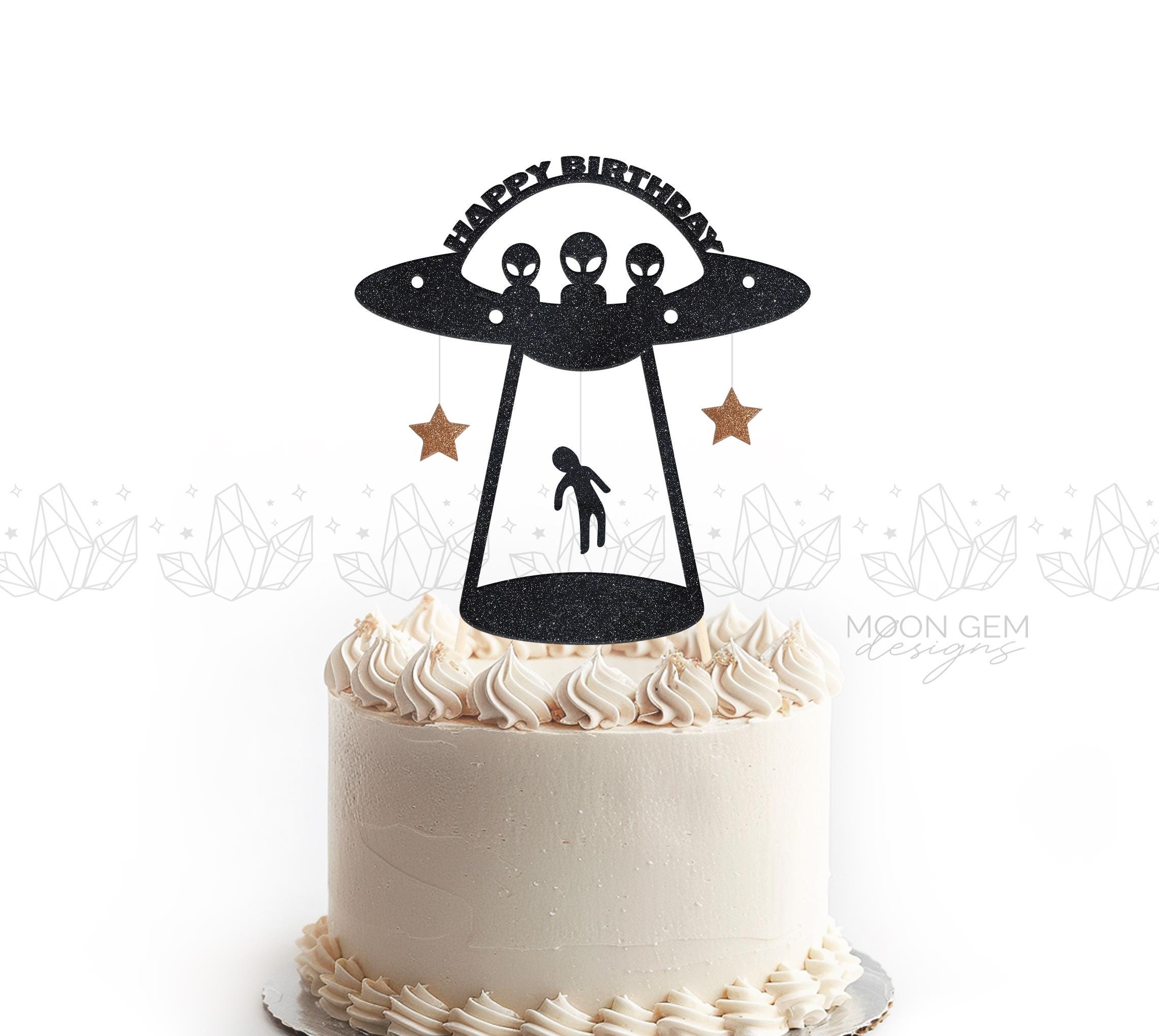 Happy Birthday Alien Abduction Cake Topper / UFO Cake Decoration ...