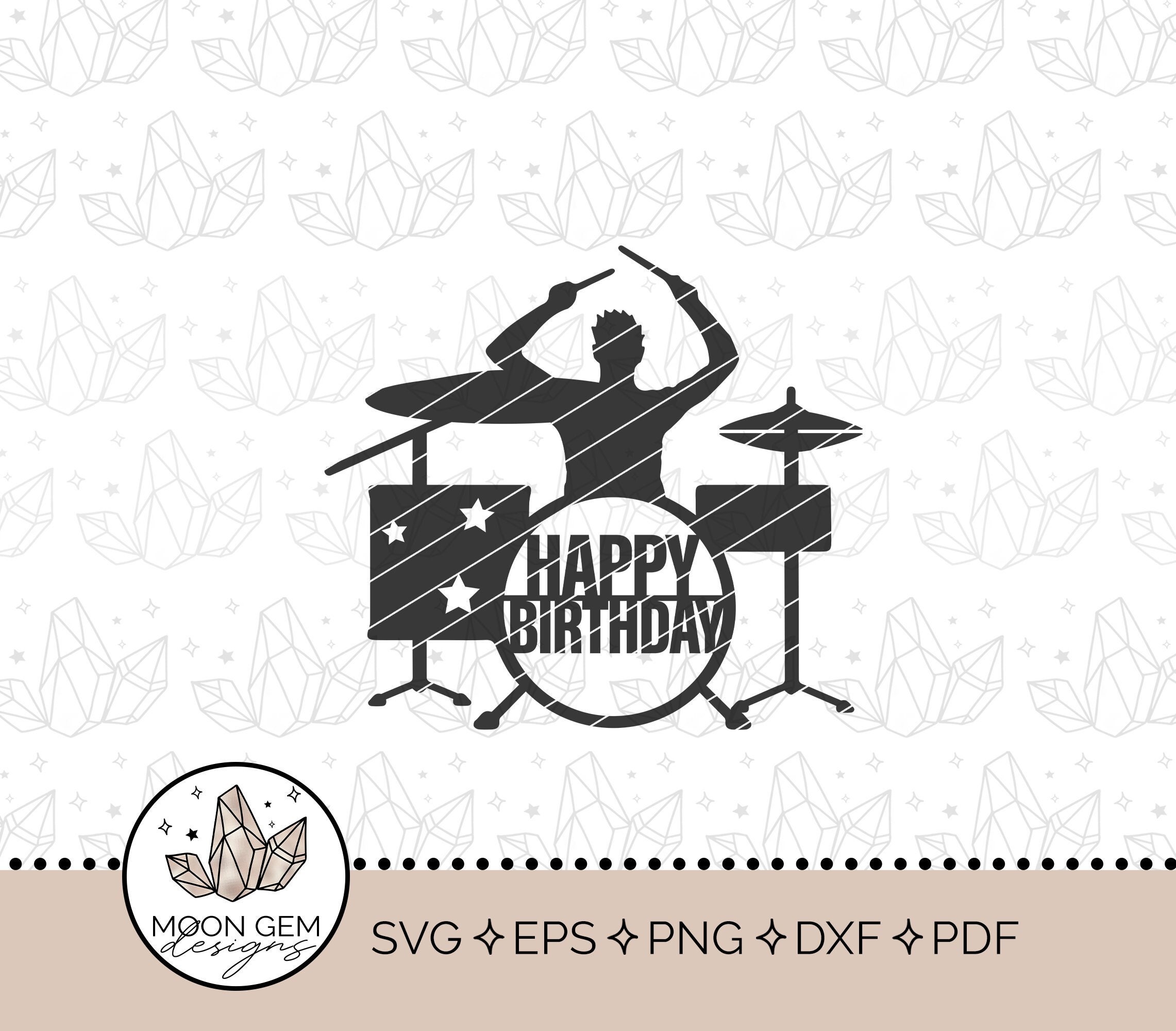 Happy Birthday Drummer Topper SVG / Rock Music Party Decor / Drums Cake ...
