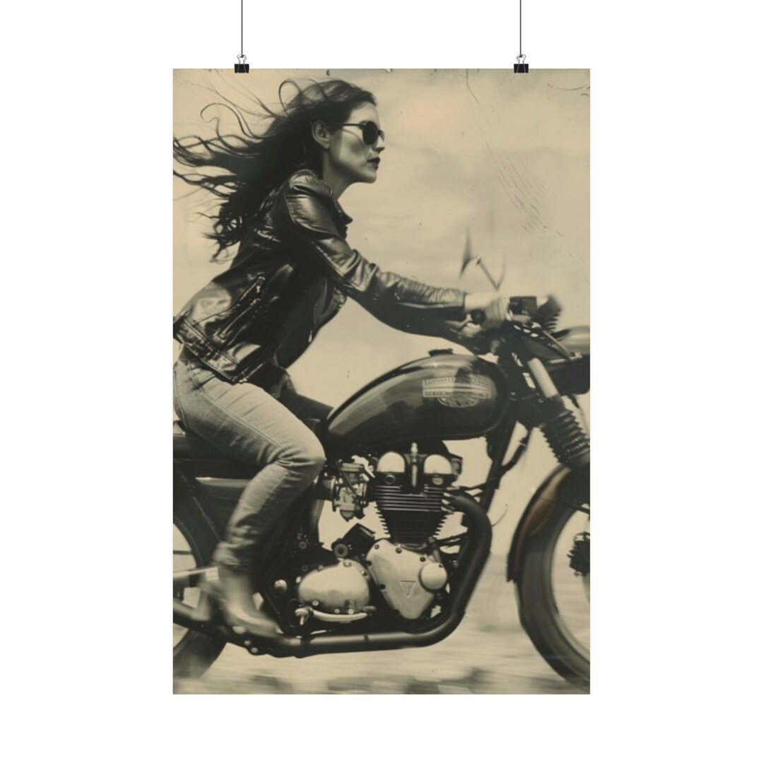 Woman on A Motorcycle Wall Art Poster Vintage Style - Etsy