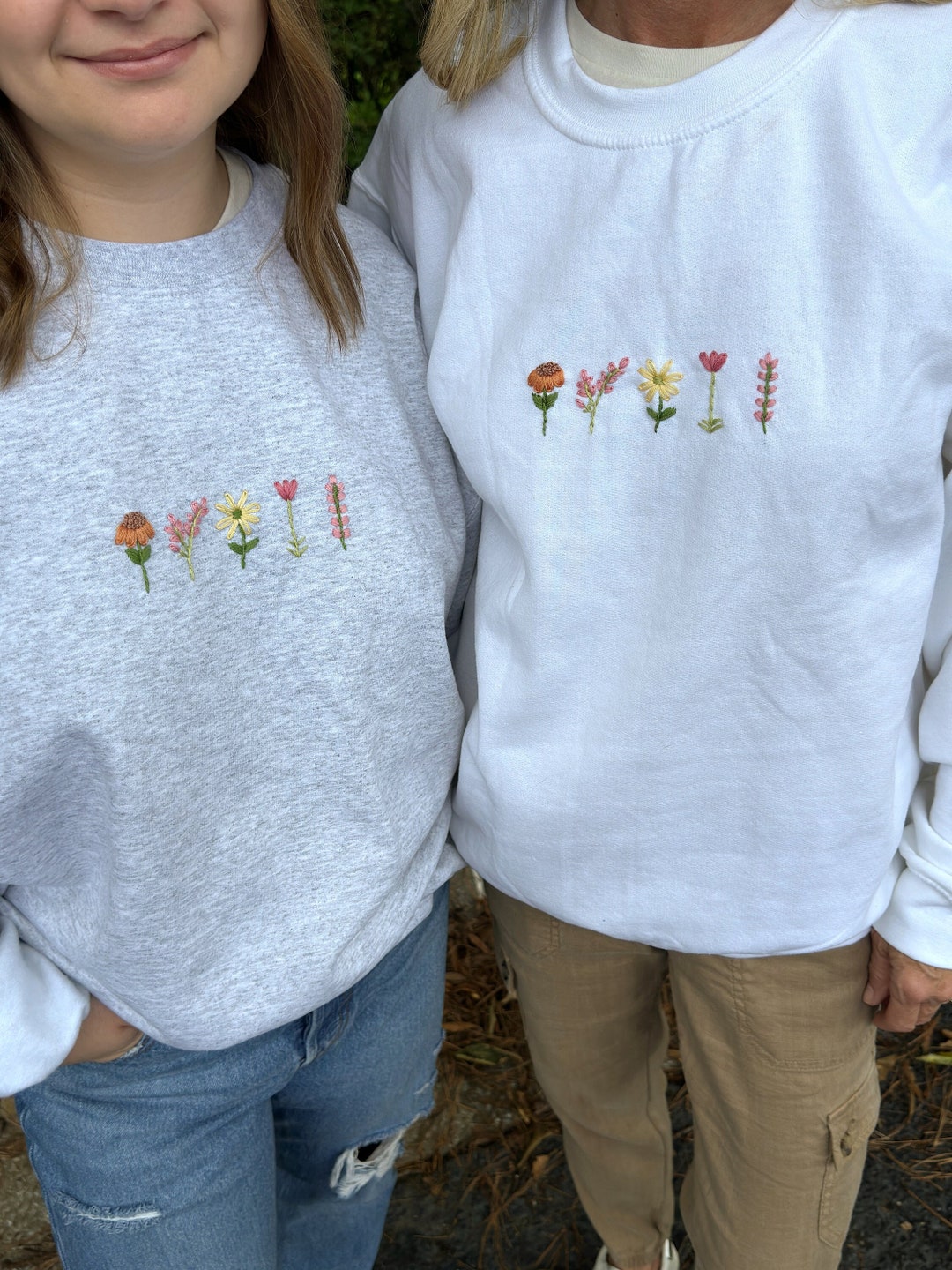 Pink Flower Embroidered Crewneck | Spring Summer Sweater | Embroidered ...