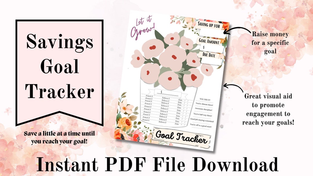 Printable Goal Savings Tracker | Digital PDF Downloadable for Financial ...