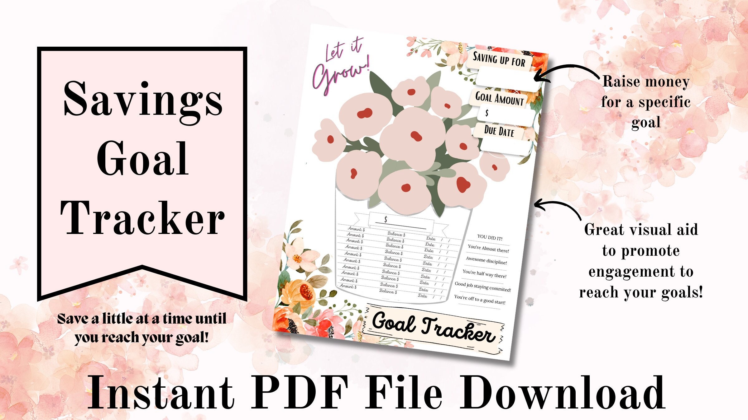 Printable Goal Savings Tracker | Digital PDF Downloadable for Financial ...