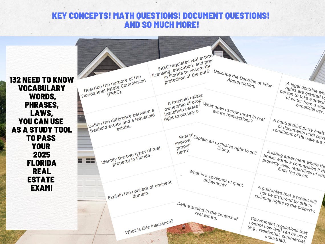 Florida Real Estate Flashcards Printable Real Estate Exam Flashcards ...