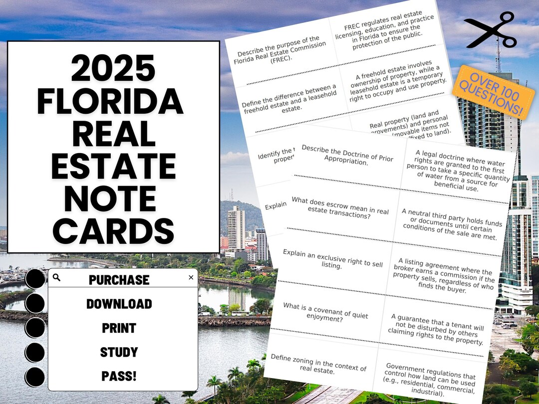 Florida Real Estate Flashcards Printable Real Estate Exam Flashcards ...